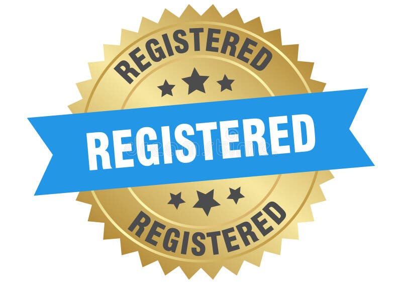 Registered. Registered Round Blue and Gold Label Isolated on ...