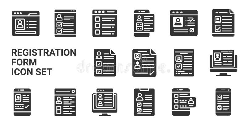 Registration Form Glyph Icon Set, File Edit Enrollment Stock Vector ...