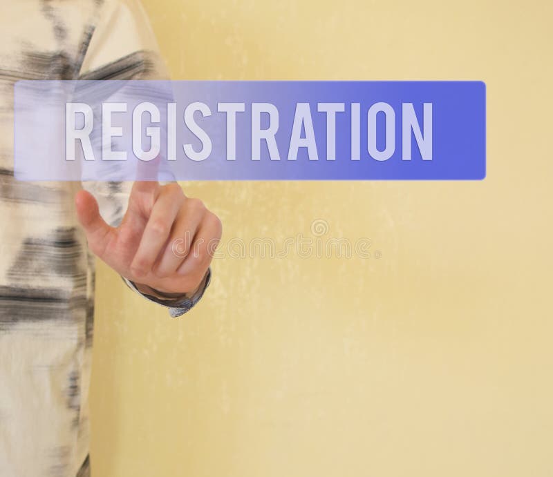 Registration - Hand Pressing Virtual Button Stock Image - Image of hand ...
