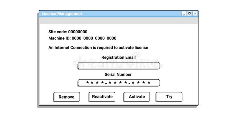 Registration Window in Old Style on Computer. Serial Number Digital ...