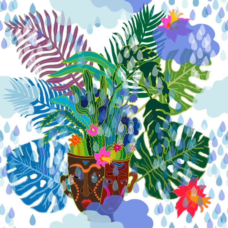 Regn i tropisk skog vektor illustrationer. Illustration av modell ...