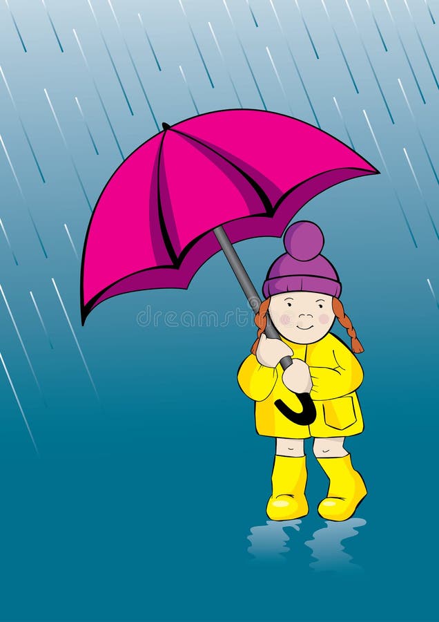 Katt Och Höstregn. Tecknad Film Vektor Illustrationer - Illustration av ...