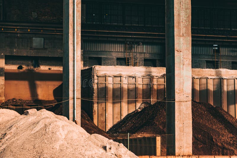 Regular Footage of a Construction with Piles of Soil and Cement and ...