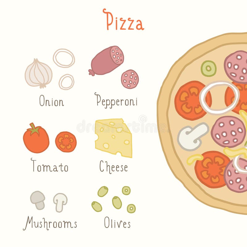 Pizza and ingredients stock vector. Illustration of editable - 19788664