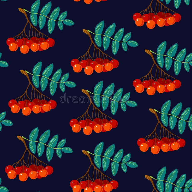 Regular Seamless Pattern with Red Rowan Berries Stock Vector ...