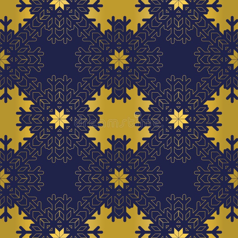 Regular Seamless Snowflake Texture on Blue Background. Elegant Gold ...