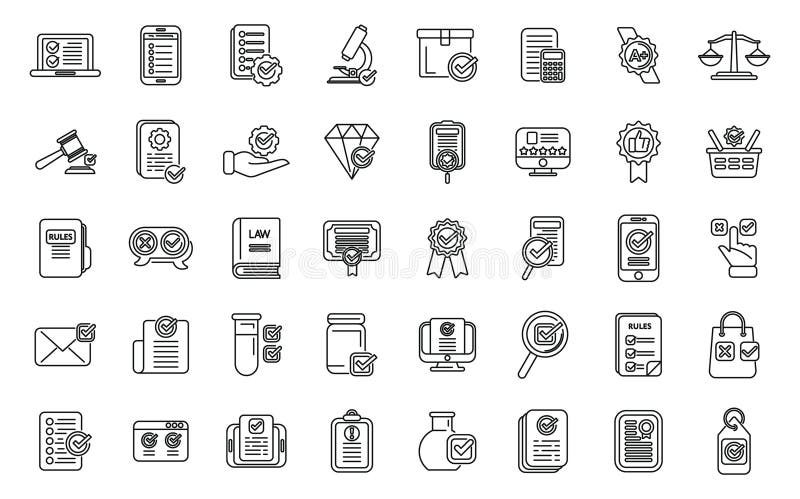 Regulated Products Icons Set Outline Vector. Quality Control Stock ...