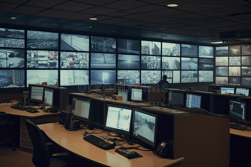 Regulation of Safety Inside a CCTV Room Shows Many Monitors Stock ...