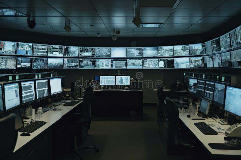 Regulation of Safety Inside a CCTV Room Shows Many Monitors Stock Photo ...