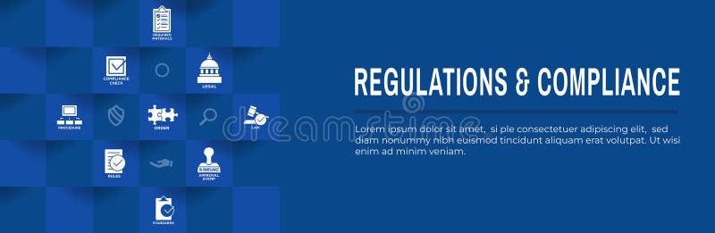 Regulations and Compliance Web Header Banner with Icon Set ...
