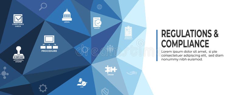 Regulations and Compliance Web Header Banner with Icon Set ...