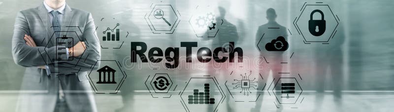 Regulatory Technology On Virtual Screen Mixed Media. Stock Image ...