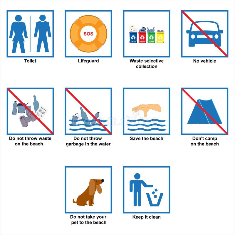 Several Beach Safety Rules Icons Stock Vector - Illustration of icons ...