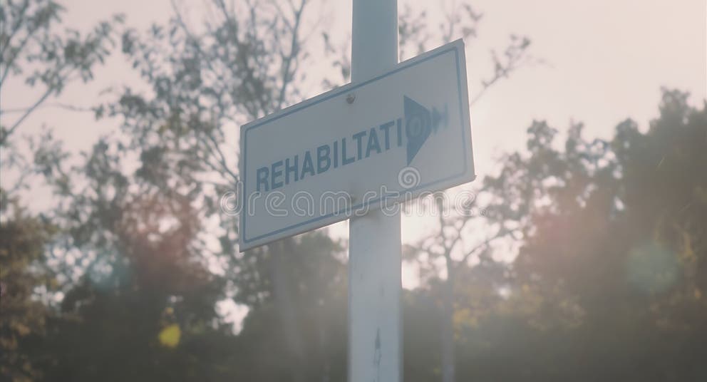 Rehabilitation Direction Sign on Pole with Trees Background Stock ...