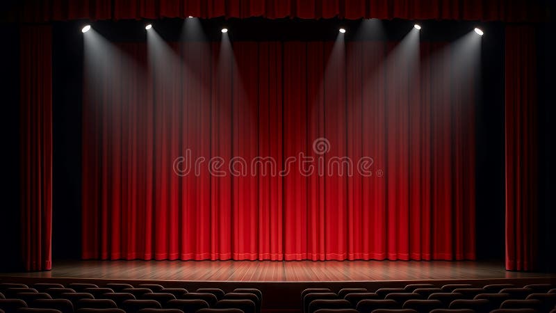 Rehearsals Begin on an Empty Stage. No Audience. Red Curtains ...