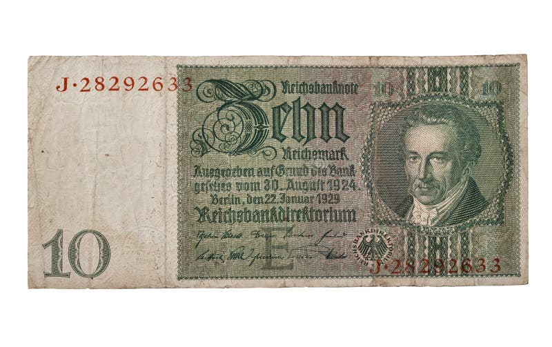 10 Reichsmark Banknote Isolated on White Stock Image - Image of paper ...