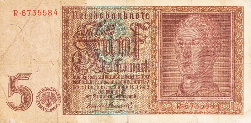 5 Reichsmarks of Germany 1942. Nazi Money Editorial Photo - Image of ...