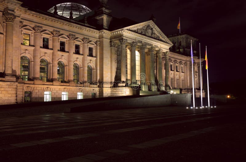 Reichstag Building at Night, Berlin Stock Image - Image of building ...