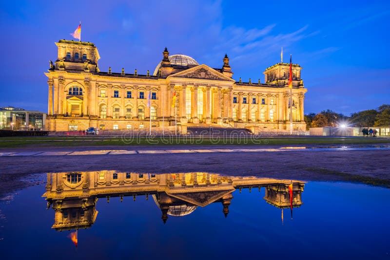 The Reichstag Building at Night in Berlin, Germany Stock Image - Image ...