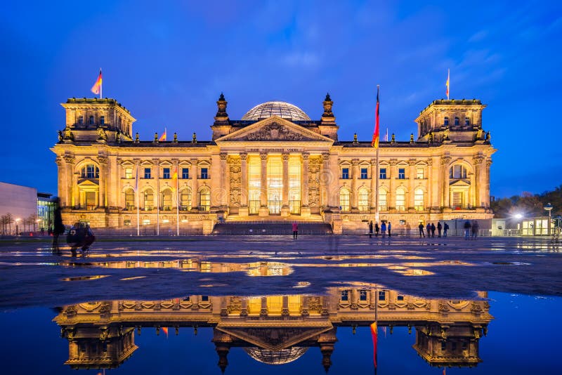 The Reichstag Building at Night in Berlin, Germany Stock Image - Image ...