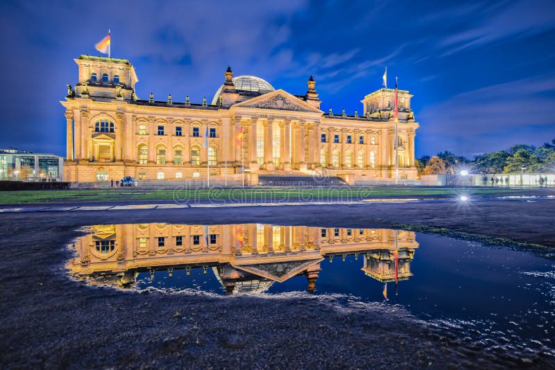 The Reichstag Building at Night in Berlin, Germany Stock Image - Image ...