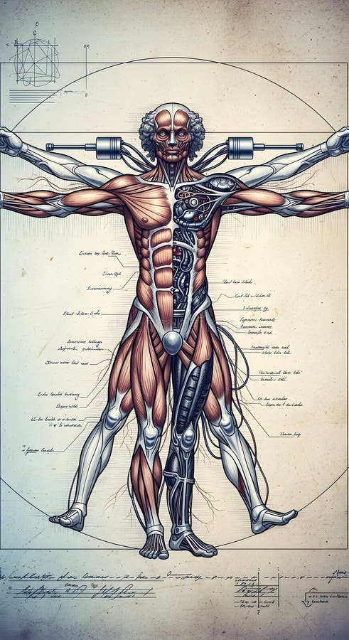 Vitruvian Man Reimagined As a Cyborg, Blending Anatomy and Technology ...