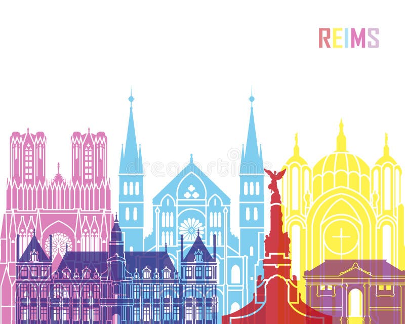 Reims skyline poster stock vector. Illustration of color - 95289035