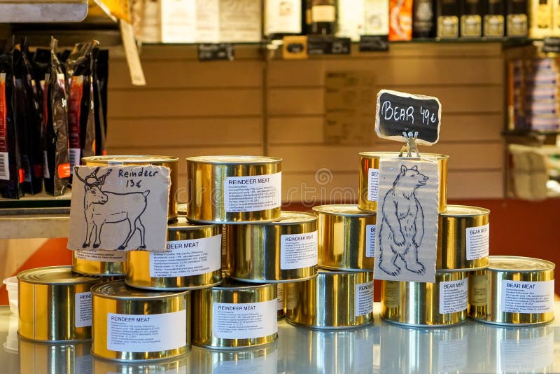 Reindeer and Bear Meat in Cans Editorial Image - Image of specialties ...