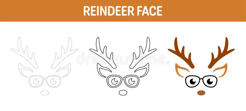 Reindeer Face Tracing and Coloring Worksheet for Kids Stock Vector ...