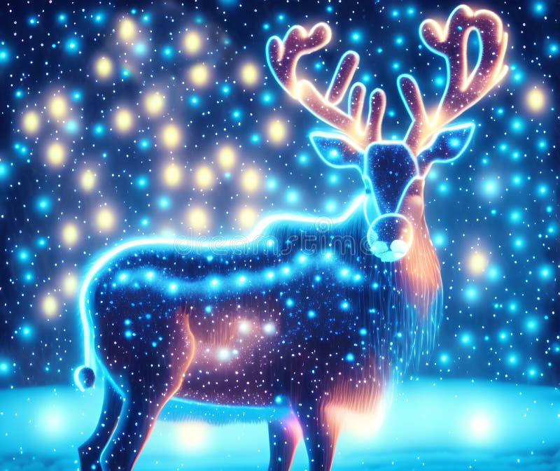 Reindeer with Glowing Lights, Generative AI Illustration Stock ...