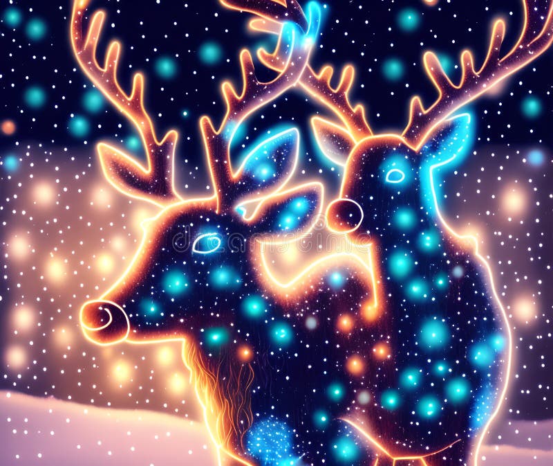 Reindeer with Glowing Lights, Generative AI Illustration Stock Image ...