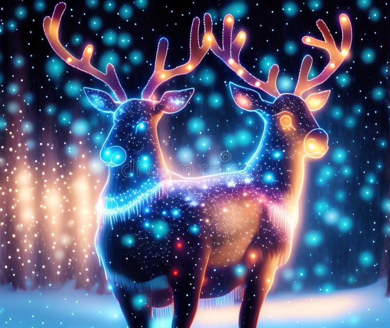 Reindeer with Glowing Lights, Generative AI Illustration Stock ...