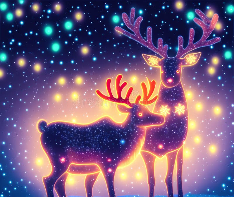 Reindeer with Glowing Lights, Generative AI Illustration Stock ...