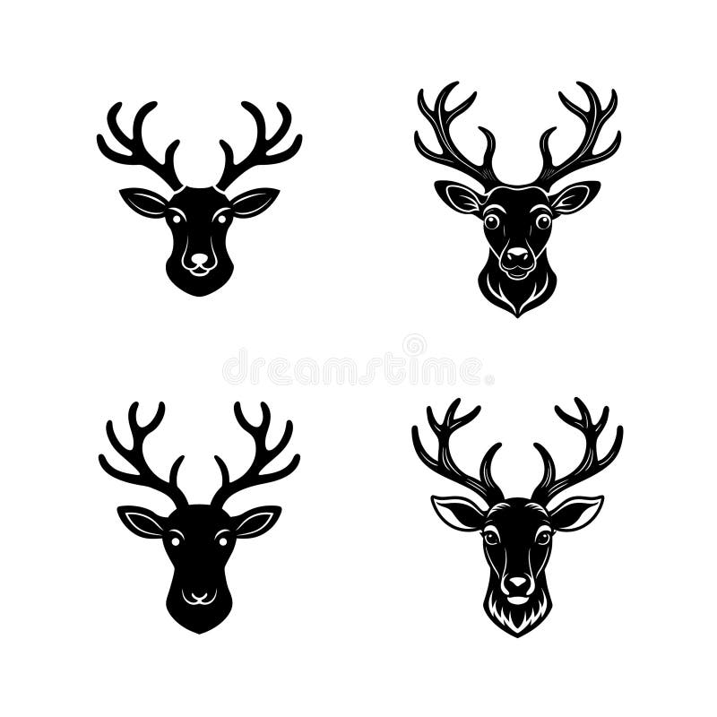 Reindeer Head Vector Silhouette Art Illustration Bundle Stock Vector ...