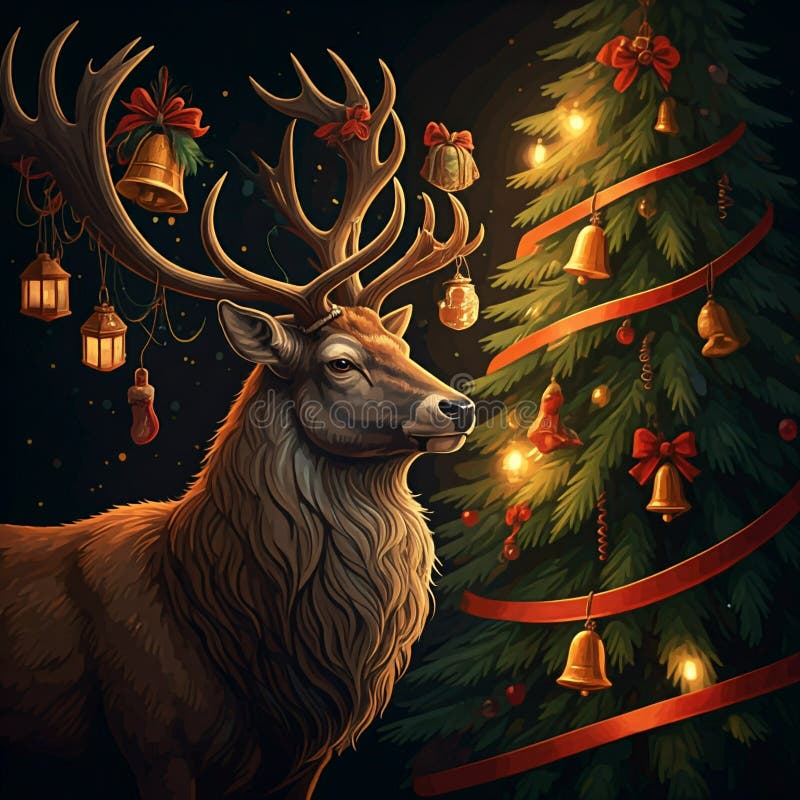 Reindeer, Pine Tree, Gift, Pine Tree, Christmas Picture Stock ...