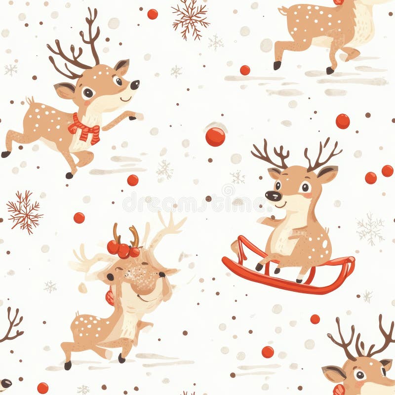 Reindeer Playing in a Seamless Pattern Illustration Stock Illustration ...