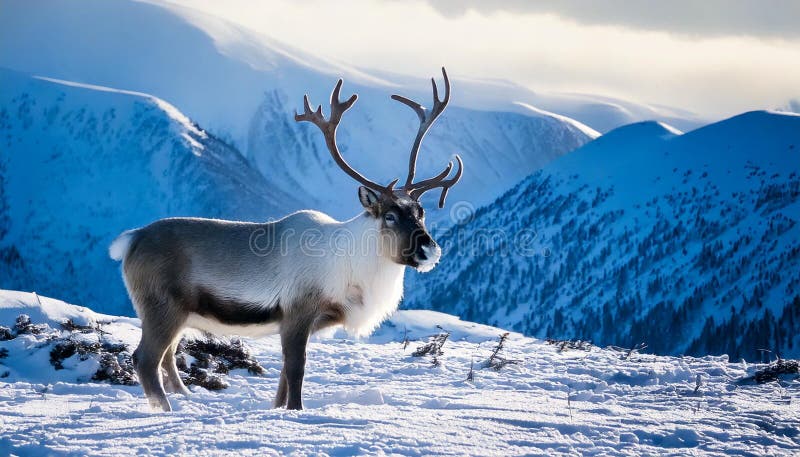Generated Image?Reindeer in the Snow, Preparing for Christmas Stock ...