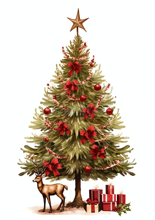 Reindeer Tree Toppers Watercolor Winter Border Stock Illustration ...