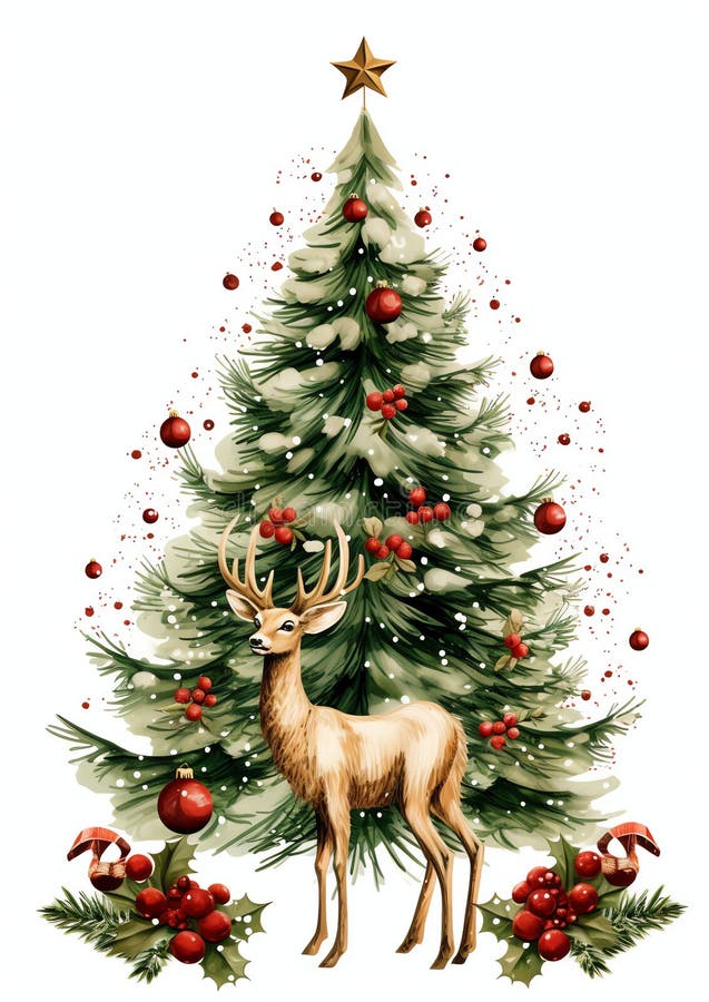 Reindeer Tree Toppers Watercolor Winter Border Stock Illustration ...