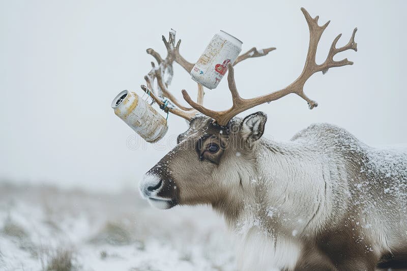 A Reindeer with Two Beer Cans on Its Head Picture Stock Image - Image ...