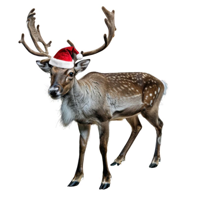 Reindeer Wearing a Santa Hat Stock Image - Illustration of reindeer ...