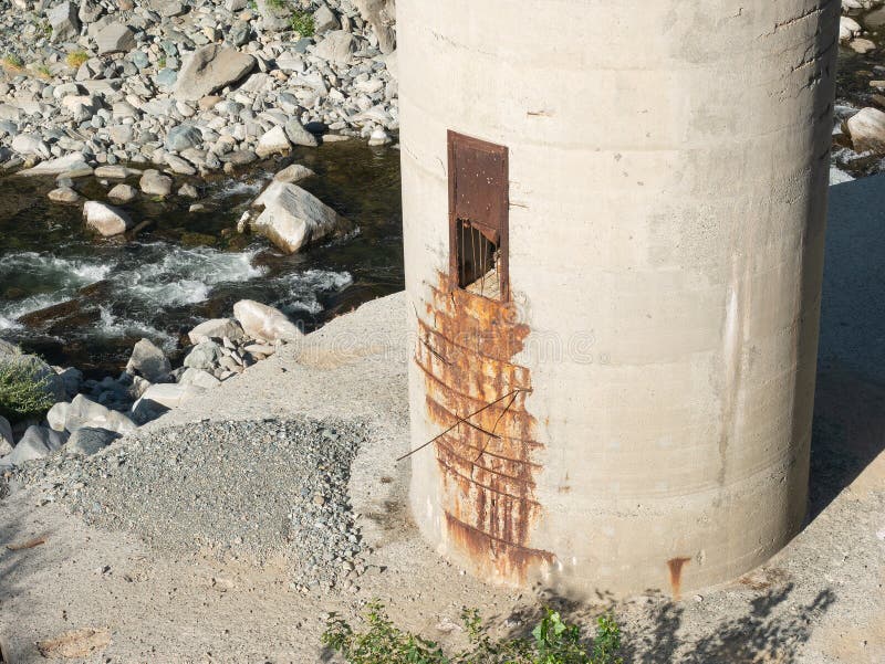 Reinforced Concrete Column with Iron Structure Damaged by Rust Stock ...