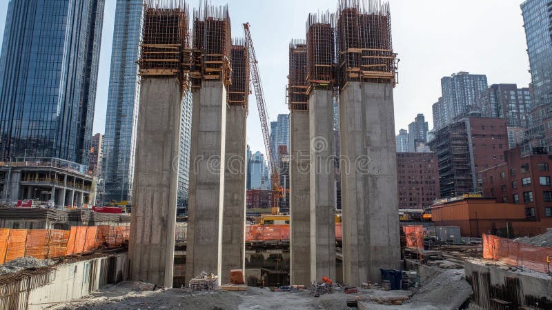 Reinforced Concrete Columns for Skyscraper Construction Project Stock ...