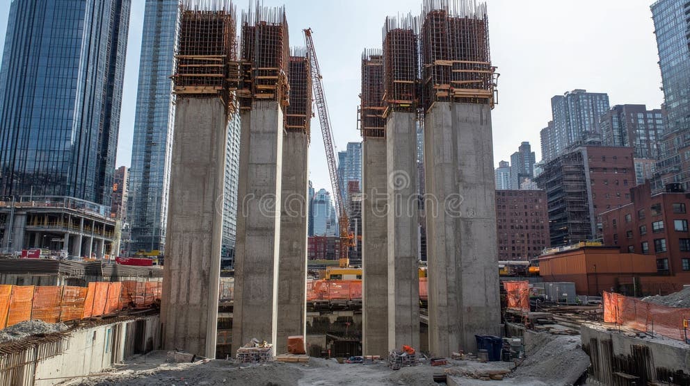 Reinforced Concrete Columns for Skyscraper Construction Project Stock ...