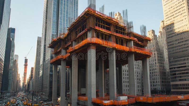 Reinforced Concrete Columns Supporting Skyscraper Under Construction ...