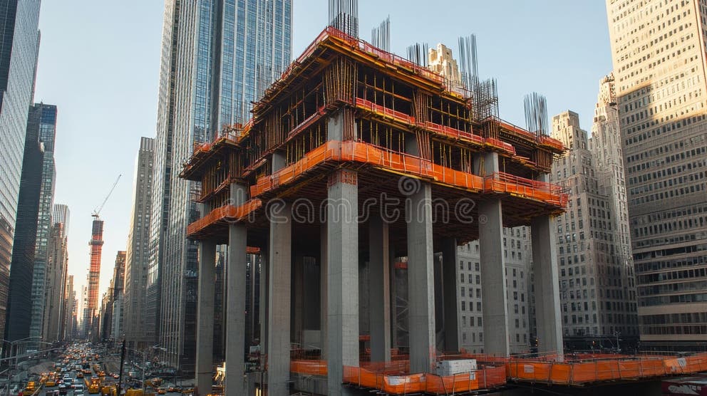 Reinforced Concrete Columns Supporting Skyscraper Under Construction ...