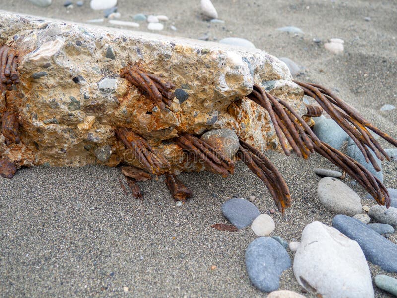 Reinforced Concrete. Destroyed Building Material. Rusty Iron ...