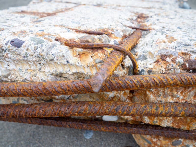 Reinforced Concrete. Destroyed Building Material. Rusty Iron ...