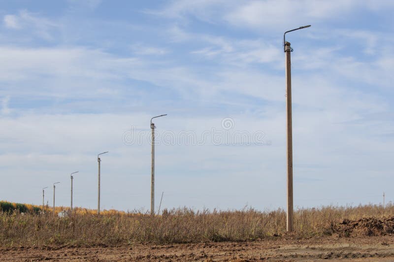 Reinforced Concrete Electric Lighting Poles with LED Lights Stock Photo ...