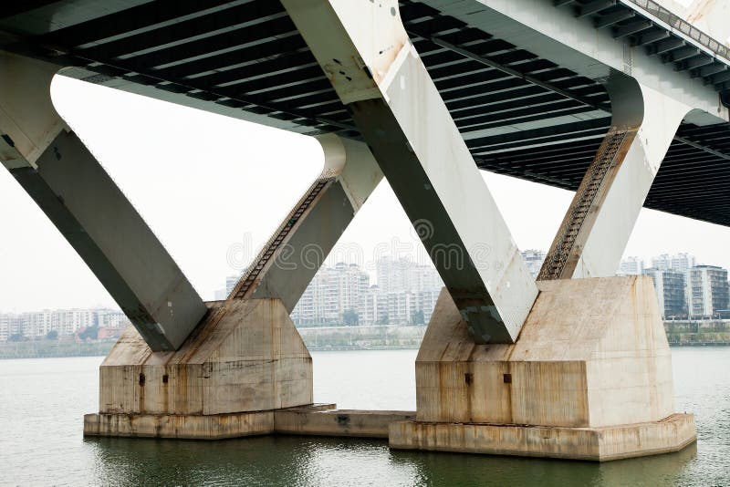 Reinforced Concrete Pier on River Stock Photo - Image of concrete ...